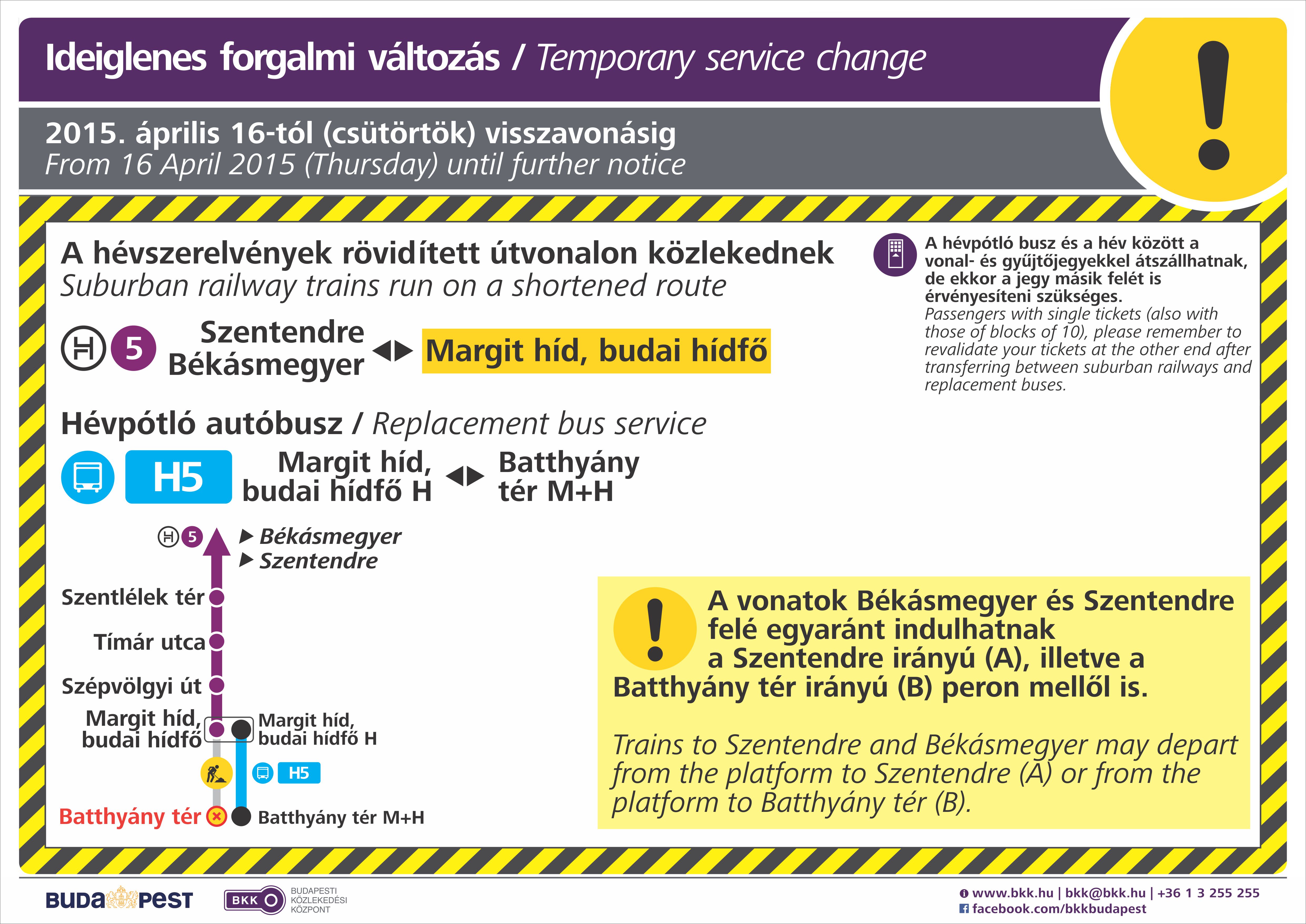 A H5-ös HÉV helyett pótlóbuszok járnak a Batthyány tér M+H és a Margit ...